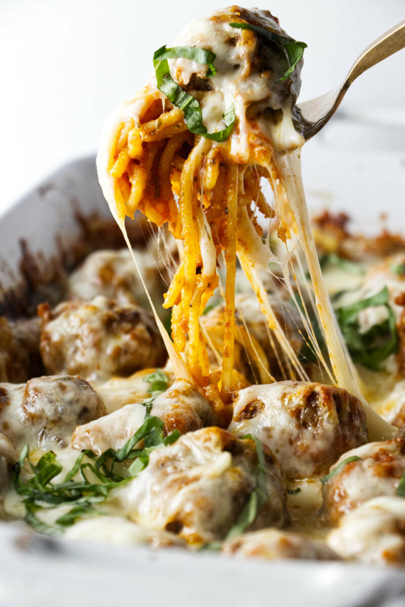 Cheesy Baked Spaghetti and Meatballs - Savor the Best