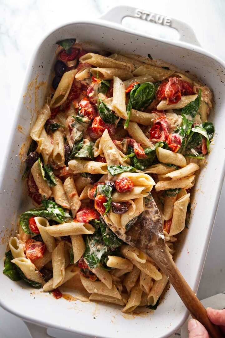 Baked Goat Cheese Pasta with Tomatoes