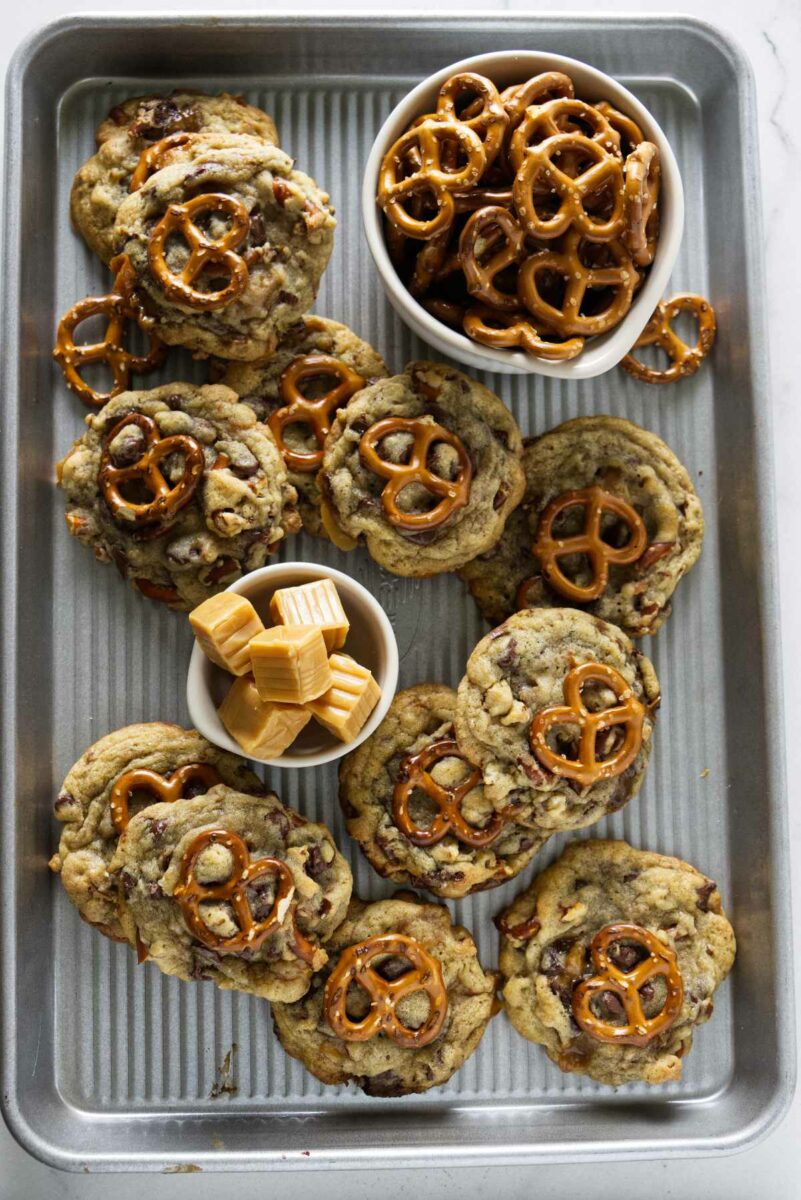 Salted Caramel Pretzel Cookies with Chocolate Chips - Savor the Best